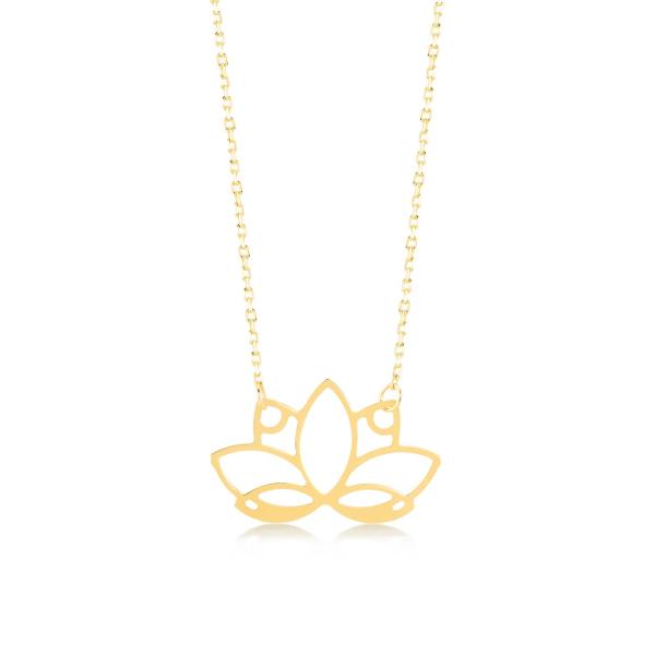 商品名: 14 Kイエローゴールドロータスフラワーペンダントネックレスの女性、16.5 " 14k Real Gold Lotus Necklace for Women | Lotus Flower Necklace in 14k Soli...