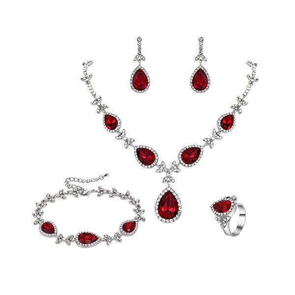 商品名: briloveレディース結婚式ブライダルクリスタル花柄リーフティアドロップy-necklaceブレスレットイヤリングリングセット BriLove Wedding Bridal Necklace Earrings Bracelet ...