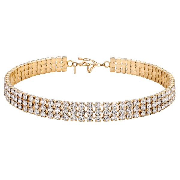 商品名: daycindy調整可能ホワイトラインストーンチョーカーネックレスの女性 Zealmer 3 Row Rhinestone Choker Necklace for Women Yellow Gold Plated, 12.4 in...