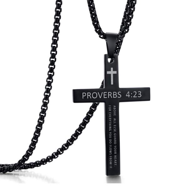 商品名: Adoorステンレス鋼聖書クロスペンダントネックレスメンズレディース, Proverbs 4 : 23、 Rehoboth Stainless Steel Cross Pendant Necklaces for Boys Men ...
