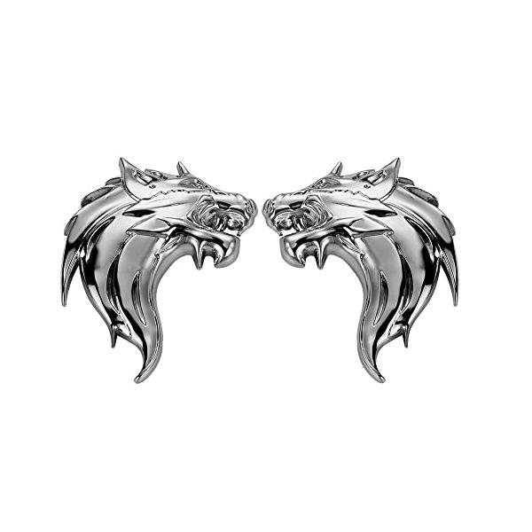 商品名: UpAuto クールウルフヘッド カーサイド/リア/フロントデコレーションバッジ エンブレム 3D 自己粘着ネームプレートステッカー 車用 (シルバー) 2枚 UpAuto 2pcs Cool Wolf Head Car Side...