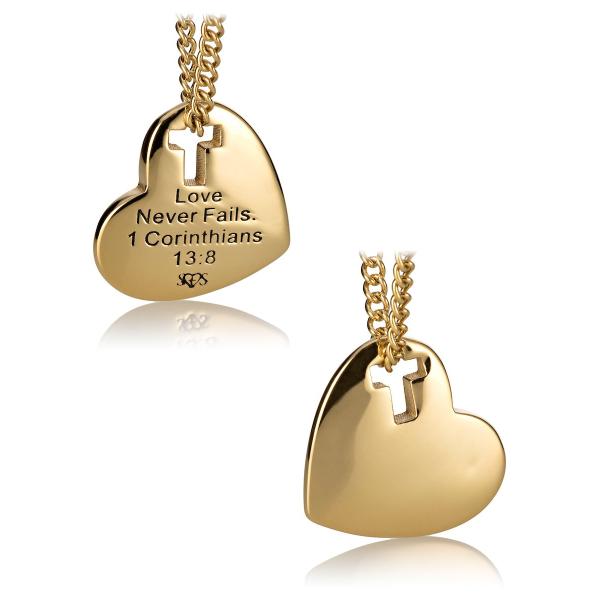 商品名:  Shields of Strength Women’s Heart Cross Cutout Necklace in Stainless Steel, or Yellow, or Rose Gold Plated, Inscri...