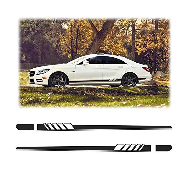 商品名: Xotic Tech サイドスカート ビニールデカール レーシング スポーティなストライプ トリム ステッカー メルセデスベンツ C A クラス ブラック x xotic tech 2pieces 225CM Sport Raci...