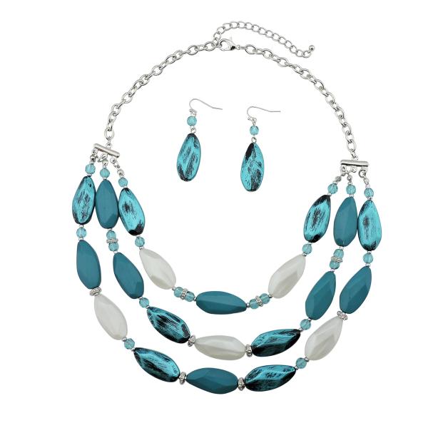商品名: Bocar 3レイヤビーズステートメントネックレスイヤリングの女性ジュエリーセット Bocar 3 Layer Beads Statement Necklace Earring for Women Jewelry Set (NK-...
