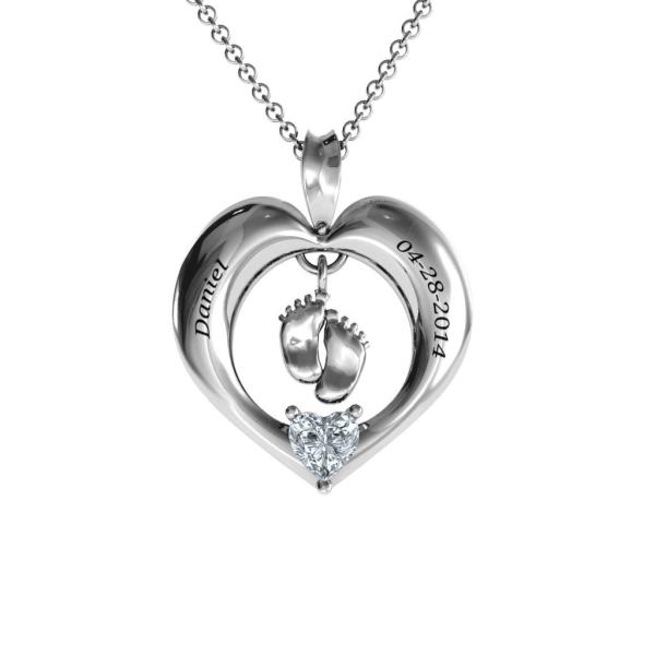 商品名: スターリングシルバーPreciousギフトベビー足チャームペンダントwith Personalized誕生石とEngravings by jewlr TSD Sterling Silver Precious Gift Baby F...