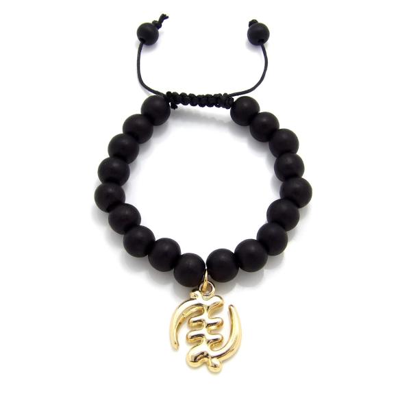 商品名: NYFASHION101 光沢のあるAdinkra シンボル Gye Nyame チャーム 調節可能なブラック木製ビーズブレスレット ゴールドトーン NYFASHION101 Polished Adinkra Symbol Gye...