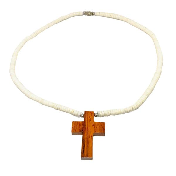 商品名: Zero Gravity ハワイ ジュエリー コアウッドクロス 滑らかなヘイシプカシェルネックレス Zero Gravity Hawaii Hawaiian Jewelry Hand Carved Wood Cross with ...
