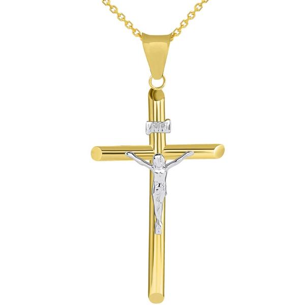 商品名: 14K ツートーンゴールド Mサイズ クロス INRI十字架ペンダントネックレス Jewelry America 14k Two Tone Gold Medium Cross INRI Crucifix Pendant Neckl...