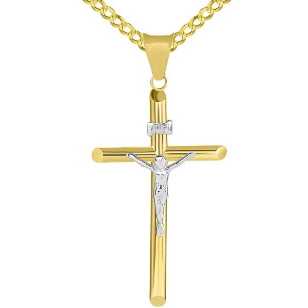 商品名:  14k Two Tone Gold Medium Cross INRI Crucifix Pendant with Cuban Necklace, 22"ブランド: Jewelry America商品番号: sisCUmex00...