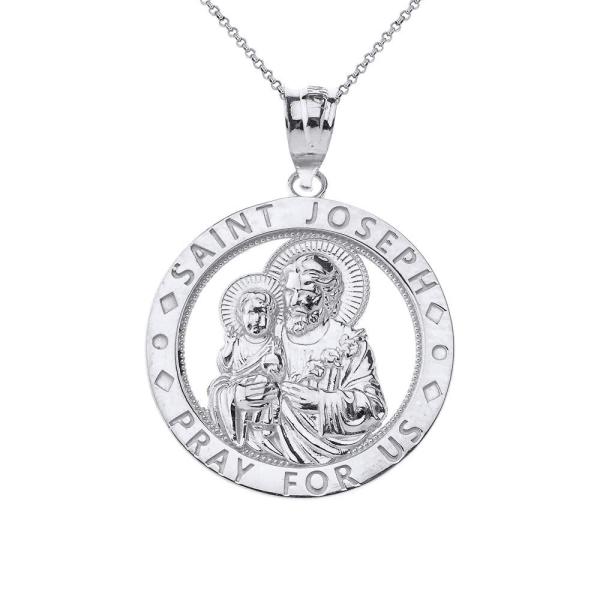 商品名: CaliRoseJewelry スターリングシルバー 聖ヨセフ 祈りUs ラウンドチャームペンダントネックレス CaliRoseJewelry Sterling Silver Saint Joseph Pray for Us Ro...
