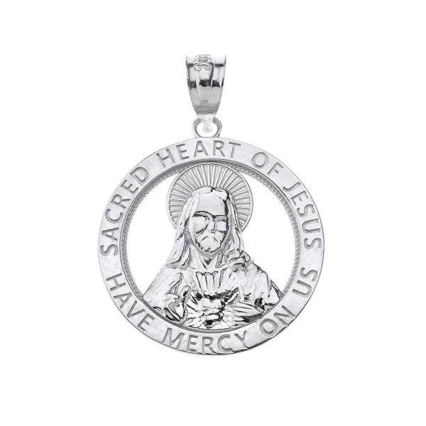 商品名: CaliRoseJewelry スターリングシルバー 神聖なハート ジーザス・ハブ・マーシー ラウンドペンダント CaliRoseJewelry Sterling Silver Sacred Heart of Jesus Have...