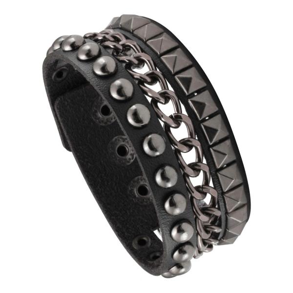 商品名: MILAKOO PUレザー ブレスレット パンク 幅広 リストベルト メンズ カフ リストバンド スナップベルト 調節可能 7インチ〜8インチ MILAKOO Black Leather Bracelet Punk Wide Wr...