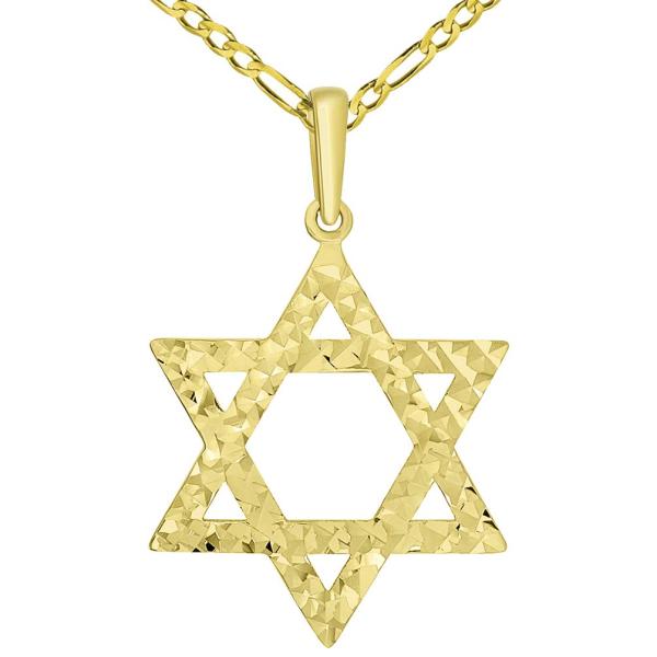 商品名: ソリッド 14K イエローゴールド テクスチャードヘブライ ダビデの星 ペンダント フィガロネックレス Jewelry America Solid 14k Yellow Gold Textured Hebrew Star of D...