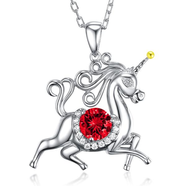 商品名: Dorella クリスマス誕生日ギフト ユニコーンネックレス 娘用 925スターリングシルバー 動物ペンダントネックレス 12月の誕生石 ブルートパーズ 妻/ガールフレンド/彼女に, ストーン 金属, ガーネット Dorella ...