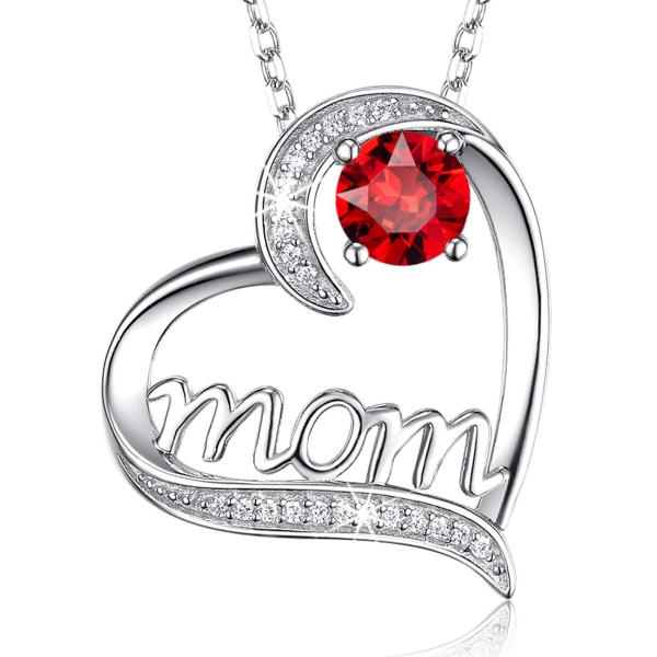 商品名: 7月誕生石ジュエリー 母への誕生日ギフト ルビーネックレス 妻 母 スターリングシルバー MOM ラブハートジュエリー レッド Dorella Mom Necklace for Mom Garnet Jewelry Sterlin...
