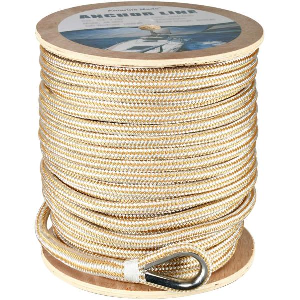 商品名: Amarine Made 高耐久 ダブルブレイドナイロンアンカーライン ステンレススチールシンブル ホワイト/ゴールド Amarine Made Heavy Duty Double Braid Nylon Anchor Line ...