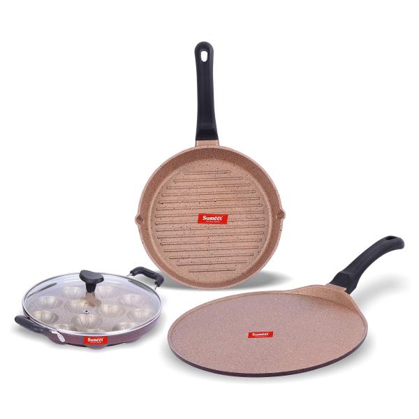 商品名: Swayam 200 TC Abstract Print Cotton Double Bed Sheet with 2 Pillow Cover - White, Grey Sumeet Nonstick Granite Fini...