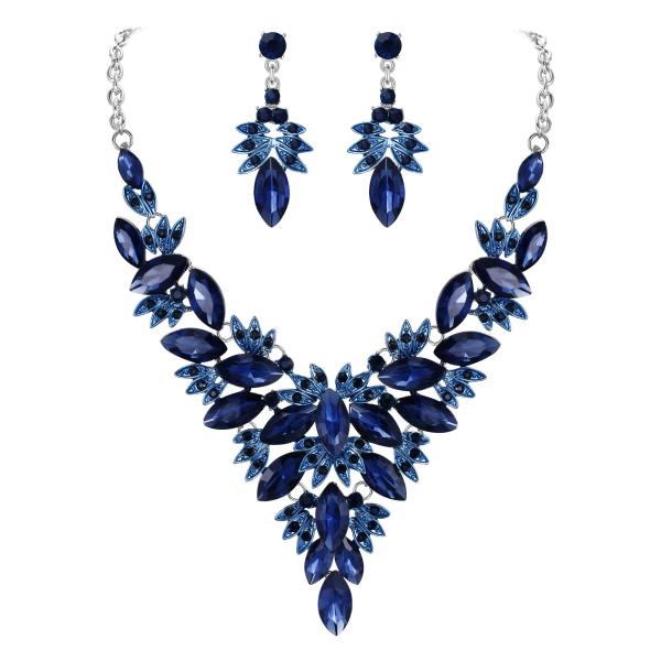 商品名: BriLove レディース コスチューム ファッション クリスタル マルチリーフ マーキーズ クラスタ エナメル ステートメント ネックレス ダングル イヤリングセット BriLove Costume Fashion Neckla...
