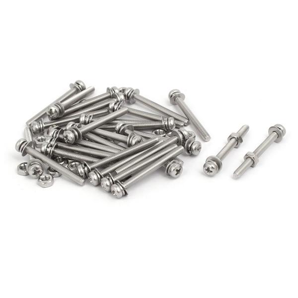 商品名:  Aexit M3x30mm 304 Quality Parts Stainless Steel Phillips Pan Head Bolt Screw Nut w Washer 28 Sets Model:92as599qo3...