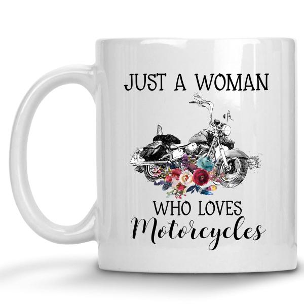 商品名:  DashaAlexander Motorcycles Ceramic Mug, Just a Woman who Loves Motorcycles Mug, Coffee Mug, Valentines Day, Birthd...