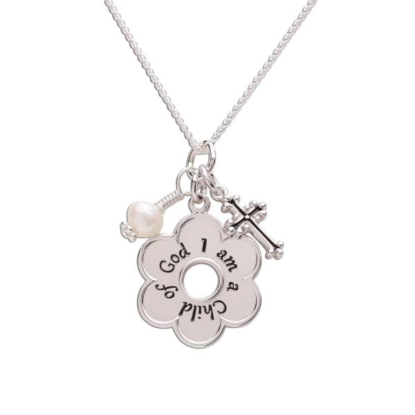 商品名: スターリングシルバー「I Am a Child of God」デイジーネックレス Sterling Silver First Communion "I am a Child of God" Necklace with Cross ...