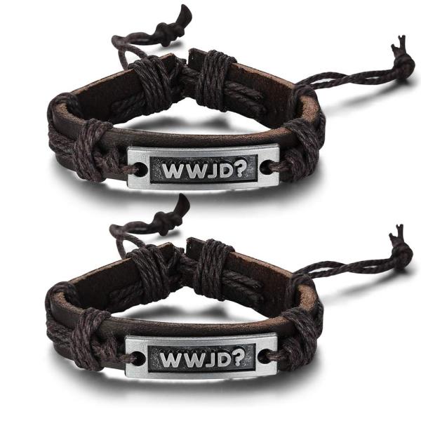 商品名: PJ Jewelry 2パック 宗教的 What Would Jesus Do WWJD 編み込みレザーブレスレット リストバンド メンズ PJ Jewelry 2 Pack Religious What Would Jesus ...