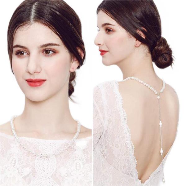 商品名: Anglacesmade ブライダルネックレス バックチェーン パールネックレス ラリアット Yネックレス バックドロップネックレス ブライズメイド バックネックレス ウェディングジュエリー 女性と花嫁用 Anglacesmade...