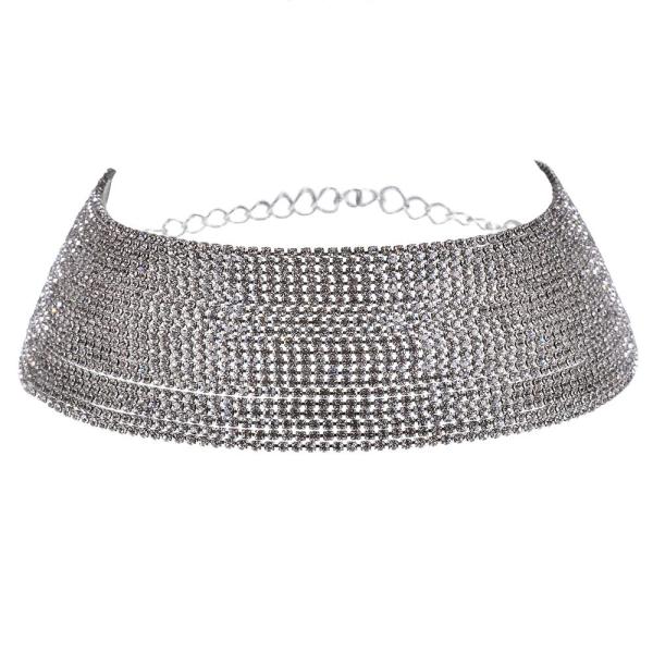 商品名: Anglacesmade ボヘミア レイヤードチョーカーネックレス シャイニーテニスチェーンチョーカー ラインストーンチョーカー クリスタルネックレス マルチストランドチョーカー 女性と女の子向け(シルバー) Anglacesma...