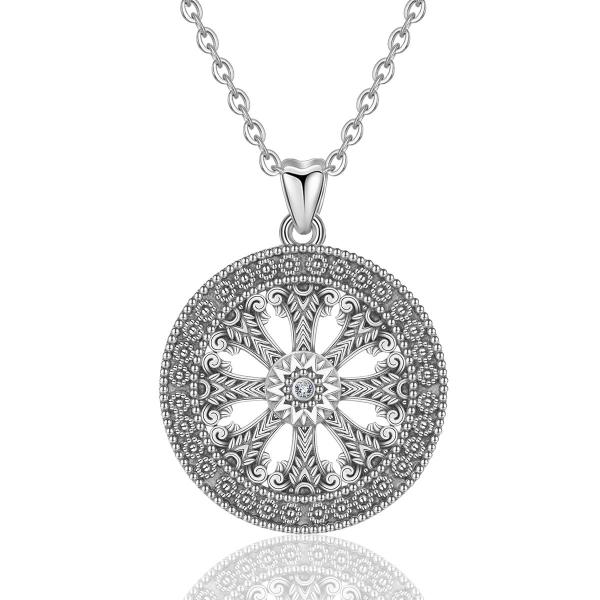 商品名: INFUSEU スターリングシルバー ビンテージ 生命の輪 カルマ 曼荼羅ペンダントネックレス, シルバー, NA INFUSEU Sterling Silver Vintage Wheel of Life Karma Manda...