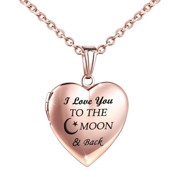商品名: YOUFENG ラブハートロケットネックレス 写真を入れられる I Love You to The Moon and Back フォトロケット YOUFENG Love Heart Locket Necklace That Hol...
