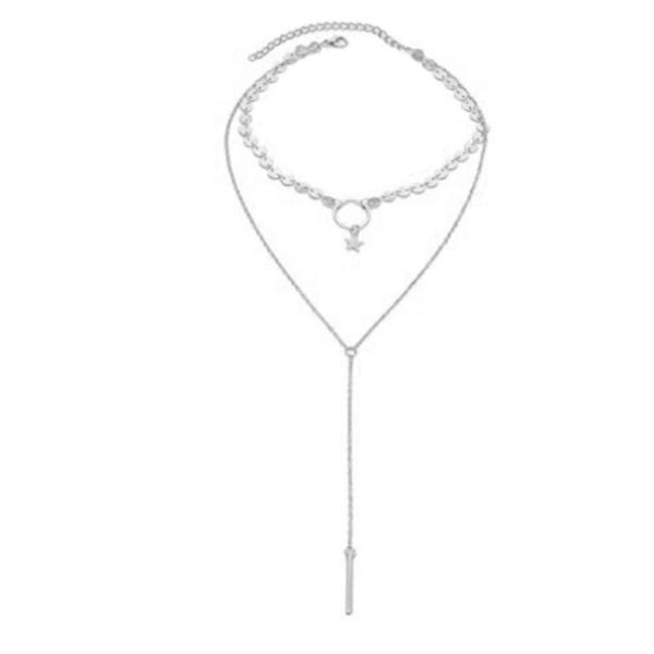 商品名: Anglacesmade ボヘミア レイヤードチョーカーネックレス ゴールドディスクチョーカー スターチョーカー ラリアット&amp;Yネックレス バーペンダントネックレス レディース ガールズ (シルバー) Anglacesma...