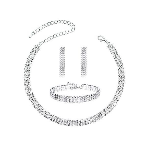 商品名: Miraculous Garden ラインストーン チョーカー ネックレス ジュエリー セット 3 Pack Bridal Rhinestone Crystal Statement Choker Necklace Link Bra...