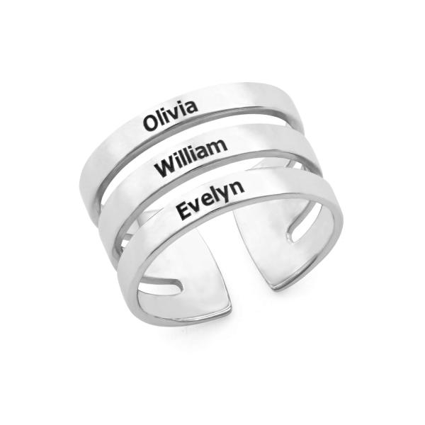商品名: MyNameNecklace 3名の刻印入りリング 3文字カスタムジュエリー カスタマイズ可 MyNameNecklace MYKA Personalized 3 Name Ring with Engraved Names for...