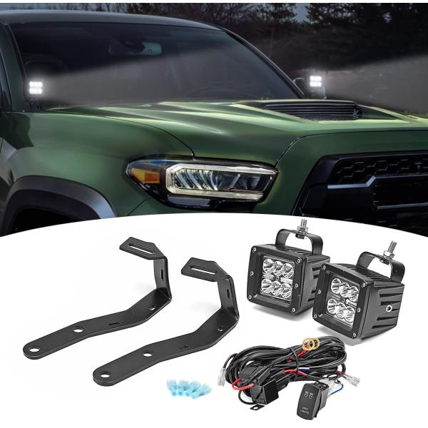 商品名: Dasen 2個 24W LEDワークライト&amp;アッパーフードヒンジ サイドディッチマウントブラケット 配線キット付き 2016-2023トヨタタコマに対応 Dasen 2 Pcs 24W LED Work Lights &...