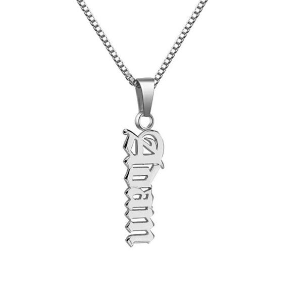 商品名: Elefezar パーソナライズされた925スターリングシルバー垂直ゴシックオールドイングリッシュネックレス カスタマイズ可 Elefezar Personalized 925 Sterling Silver Vertical G...