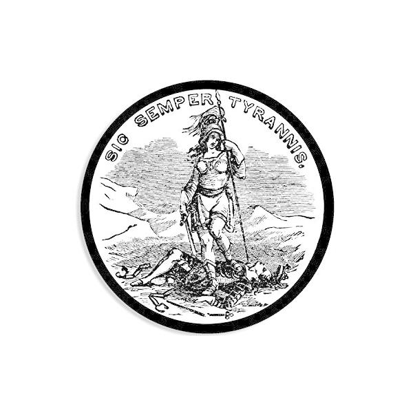 商品名: JR Studio 4 x 4インチ ラウンド Sic Semper Tyrannis ステッカー - デカール パトリオット 愛国心 ティラント va ビニールデカールステッカー 車 防水 車 デカール バンパーステッカー JR...