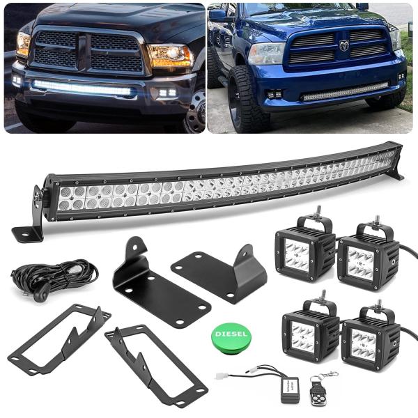 商品名:  Dasen Front Bumper Mount w/40 240W Curved LED Light Bar w/Wire Kit ＆ 3" 4X 24W LED Fog Driving Lights Off-Road Fog...