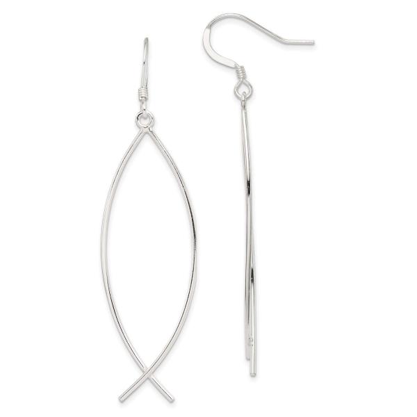 商品名: オープン イクトゥス フィッシュ シェパード フック ダングル イヤリング 925 スターリングシルバー 59 x 15 mm Open Ichthus Fish Shepherd Hook Dangle Earrings In ...