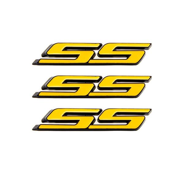 商品名: CARRUN 3ピース 小さな傾斜SSエンブレム 自動車トランクドアフェンダー バンパーバッジデカール 3D ABSステッカー シボレーインパラコバルトカマロ2010-2015 (イエロー) 3pcs Small Tilt SS ...