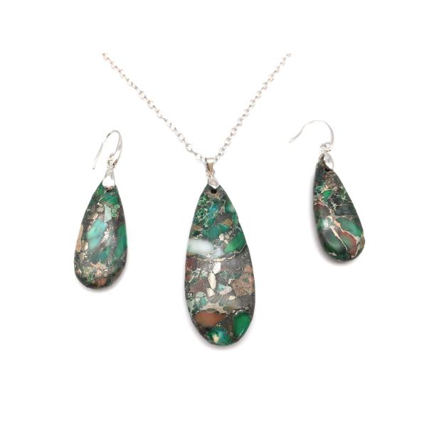 商品名: ティアドロップ 海 堆積物 インペリアル ジャスパー 天然石 宝石 ネックレス ペンダント &amp; ドロップ ダングル フック イヤリング ジュエリーセット レディース ガールズ, 石材 xinpeng Teardrop Se...