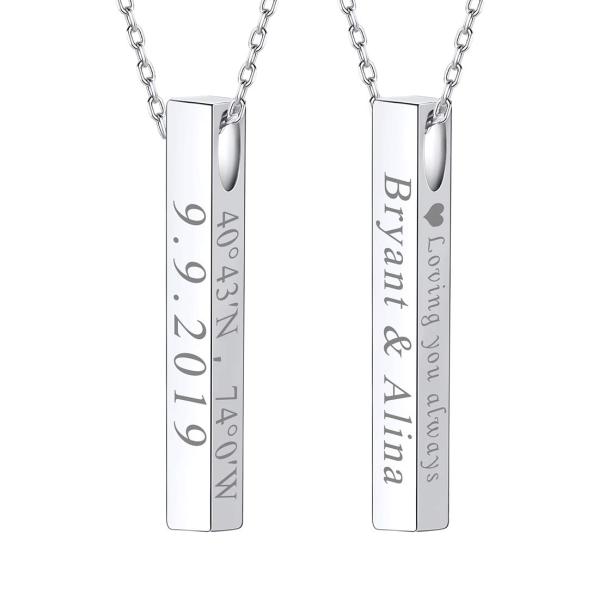 商品名: U7 バーネックレス 女性用 カスタム刻印文字誕生石 - ステンレススチール 18Kゴールドメッキ パーソナライズテキスト 垂直または水平バーペンダントチェーンネックレス - 愛する人へのギフト, M, スターリングシルバー U7...