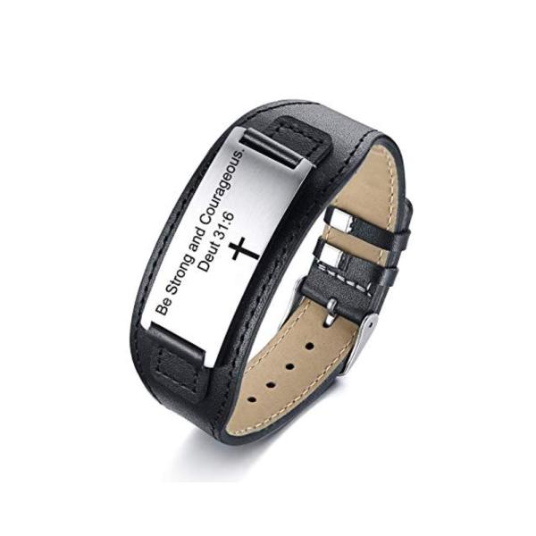 商品名: MPRAINBOW クリスチャンギフト 男性 男の子 インスピレーションを与える宗教ブレスレット 十字架 イエス 神 聖書ブレスレット 聖書の言葉 パーソナライズされたマントラ 引用句 刻印ジュエリー 本革ブレスレット 調節可能 ...