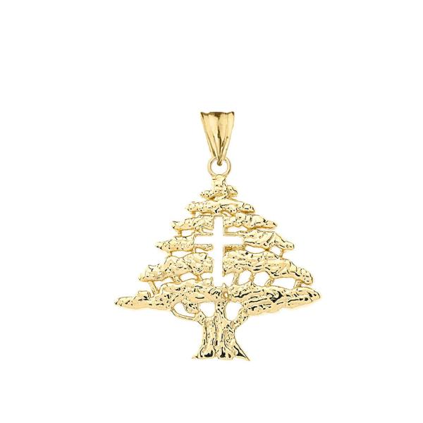 商品名: 認定14Kゴールドレバニーズシダーツリー カットアウトクロスペンダント Middle Eastern Jewelry Certified 14k Yellow Gold Lebanese Cedar Tree with Cut-O...