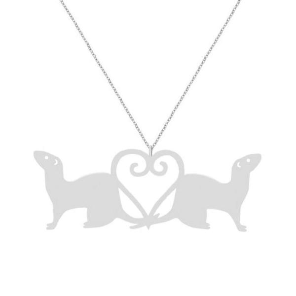 商品名: NOUMANDA ファッション 2 フェレット ラブ ハート ネックレス クラシック アニマル 中空 ペンダント ジュエリー NOUMANDA Fashion 2 Ferrets Love Heart Necklace Class...