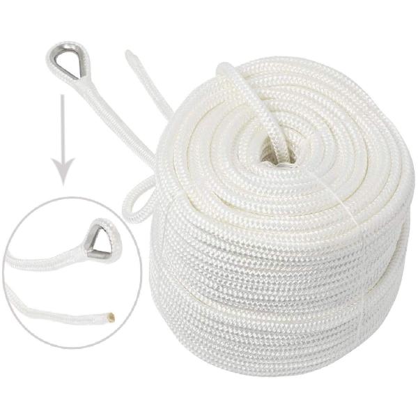 商品名: NovelBee 1/2インチ x 600フィート ダブルブレイド ナイロン アンカーライン ステンレススチールシンブル付き 安全作業荷重:1ポンド 引張強度:5ポンド (ホワイト) NovelBee 1/2" x 600' Do...