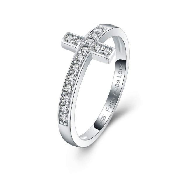 商品名: Faith Hope Love 横向きクロスリング レディース スターリングシルバー製 ギフト用ピアス LGSY Faith Hope Love Cross Cubic Zirconia Rings for Women Sterl...