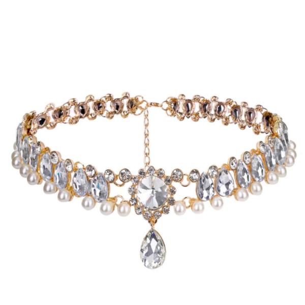 商品名: Anglacesmade ボヘミアラインストーンチョーカー チャンキークリスタルネックレス パールチョーカー ウェディングステートメントジュエリー ブライダルネックレス ラグジュアリージュエリー レディース ガールズ (ゴールド)...