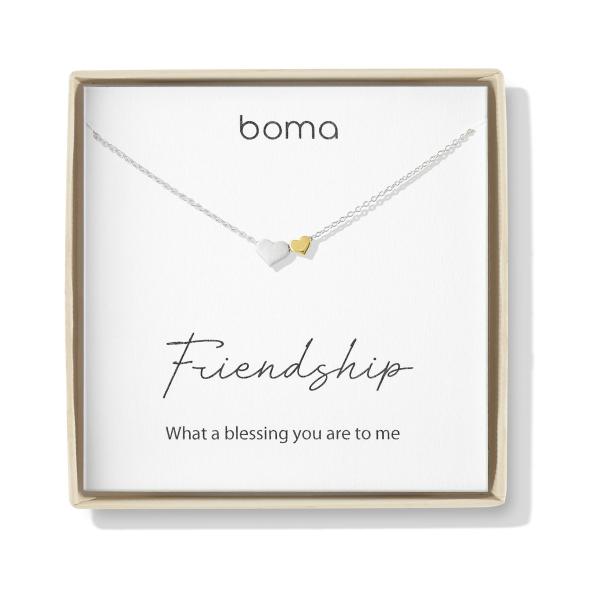 商品名: Boma Jewelry Sentiments Collection フレンドシップ スターリングシルバー ハート2つ 14Kゴールドバーミエルネックレス 18インチ, 金属 Boma Jewelry Sentiments Col...
