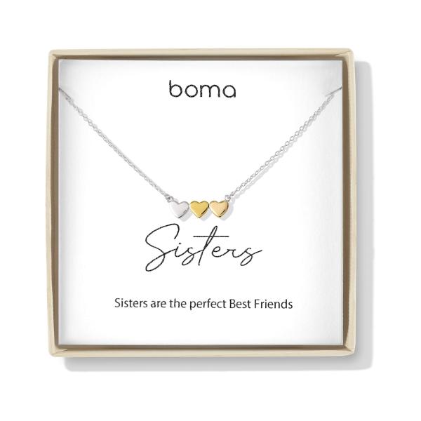 商品名: Boma Jewelry Sentiments Collection Sisters スターリングシルバー 3つのハート 14kt ローズとイエローゴールド バーメイユネックレス 18インチ Boma Jewelry Sentim...