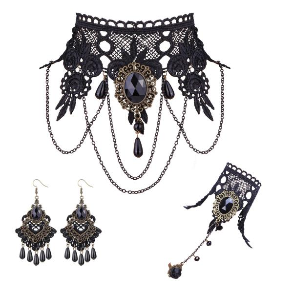 商品名:  FINREZIO Black Lace Necklace Long Fingerless Gloves and Pendant Earrings Set for Women Halloween Steampunk Wedding...